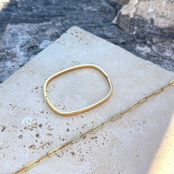 Tarnish Resistant 18k Gold Plated Rectangular Cuff and Paper Clip Chai ...